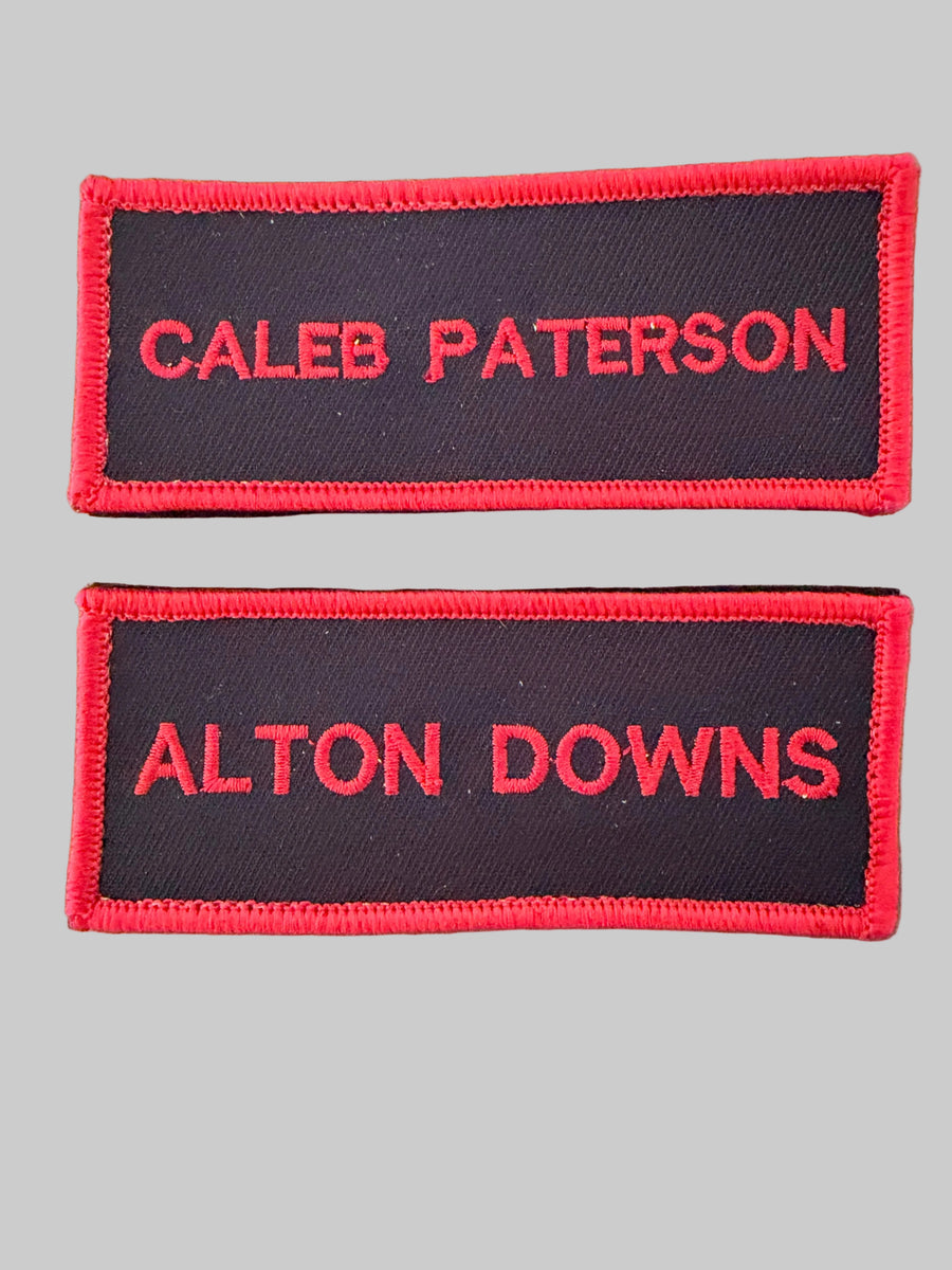 Custom QRFS Name Patch 100mm×38mm – Black with Red Text and Red Border ...